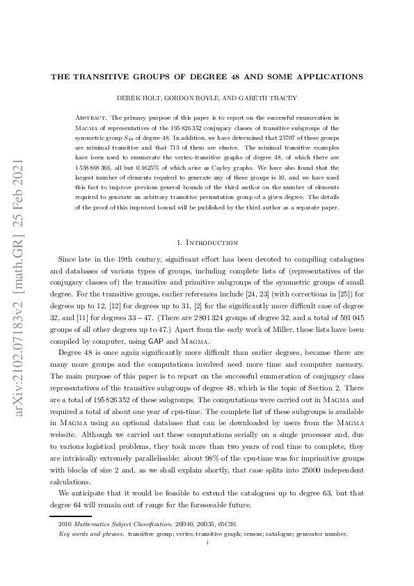 (PDF) The transitive groups of degree 48 and some applications