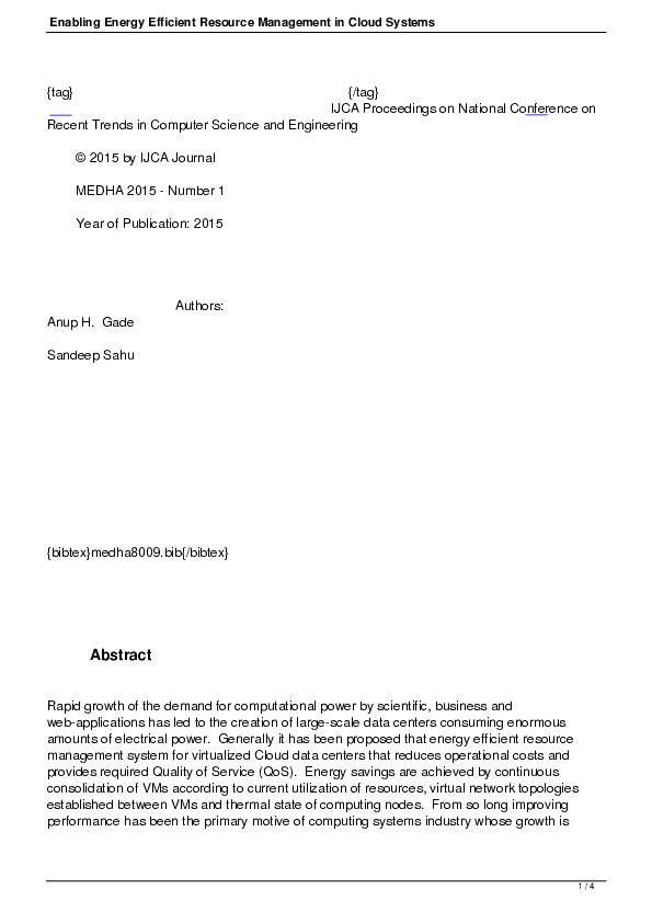 (PDF) Enabling Energy Efficient Resource Management in Cloud Systems