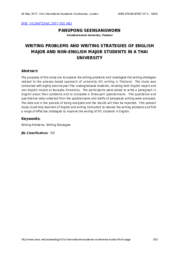 (PDF) Writing Problems and Writing Strategies of English Major and Non ...