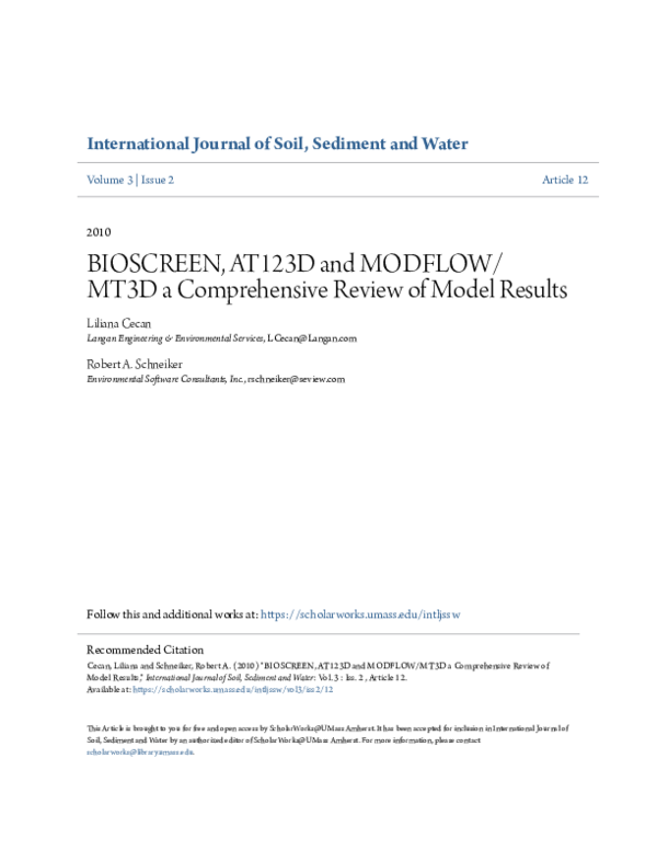 (PDF) BIOSCREEN, AT123D, And MODFLOW/MT3D, A Comprehensive Review Of Model Results