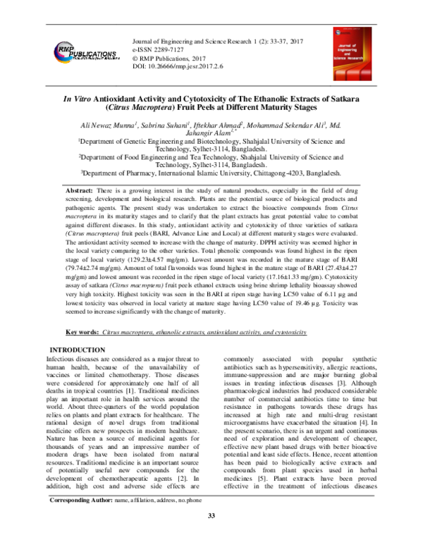 (PDF) In Vitro Antioxidant Activity and Cytotoxicity of The Ethanolic ...