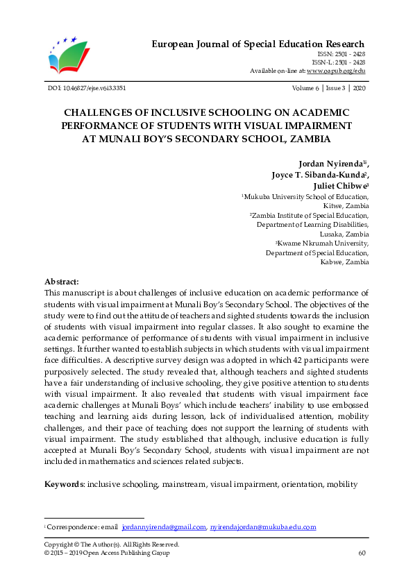 (PDF) Challenges of Inclusive Schooling on Academic Performance of ...