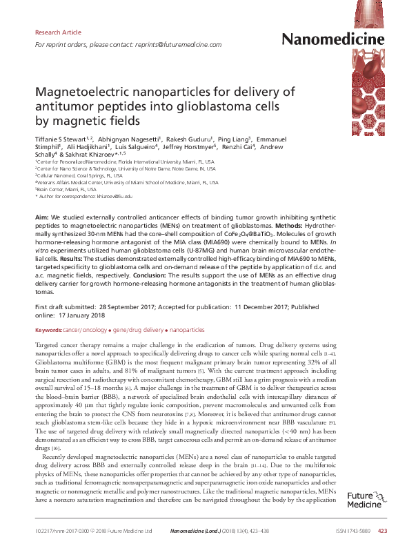 (PDF) Magnetoelectric nanoparticles for delivery of antitumor peptides ...