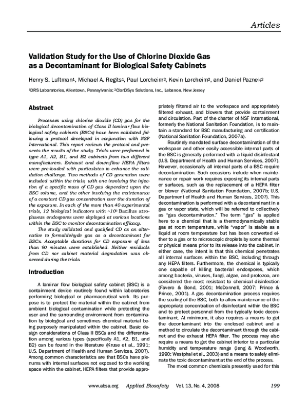 (PDF) Validation Study for the Use of Chlorine Dioxide Gas as a ...