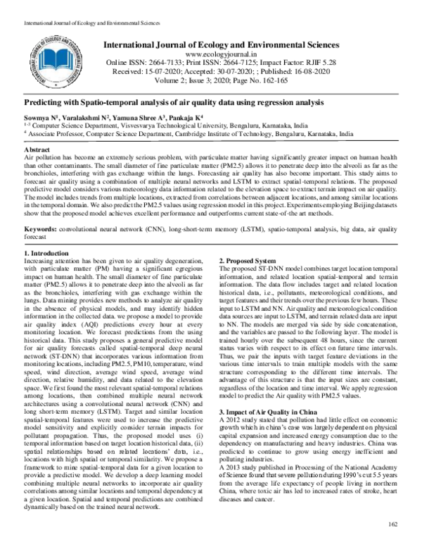 (PDF) Predicting with Spatio-temporal analysis of air quality data using regression analysis