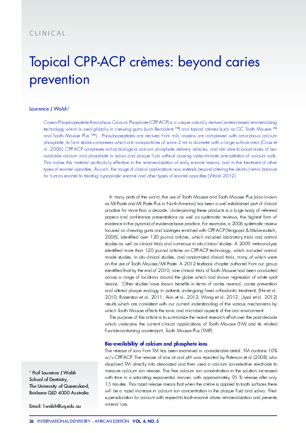 (PDF) Topical CPP-ACP crèmes: beyond caries prevention | Laurence Walsh ...