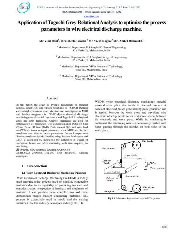 Pdf Application Of Taguchi Grey Relational Analysis To Optimize The Process Parameters In Wire