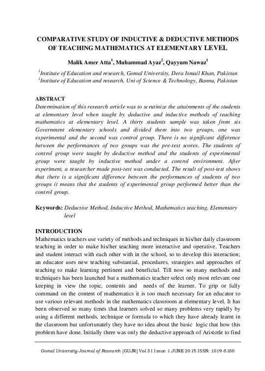 (PDF) Comparative Study of Inductive & Deductive Methods of Teaching ...