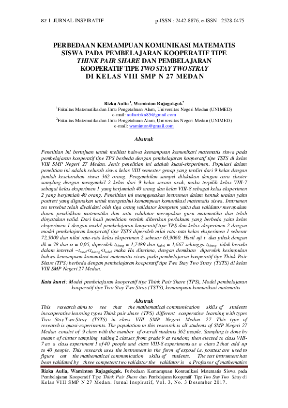 (PDF) Perbedaan Kemampuan Komunikasi Matematis Siswa Yang Belajar Dengan Menggunakan Model ...