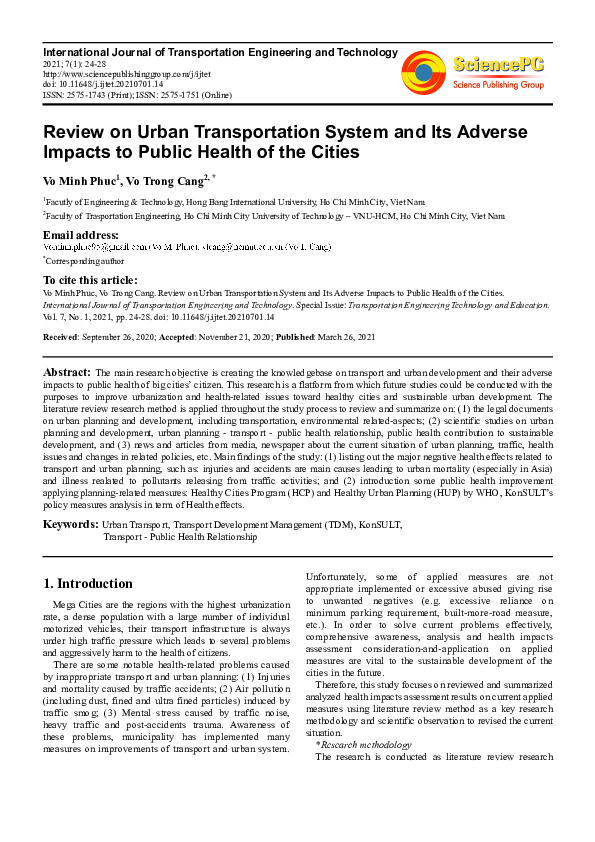 (PDF) Review on Urban Transportation System and Its Adverse Impacts to ...