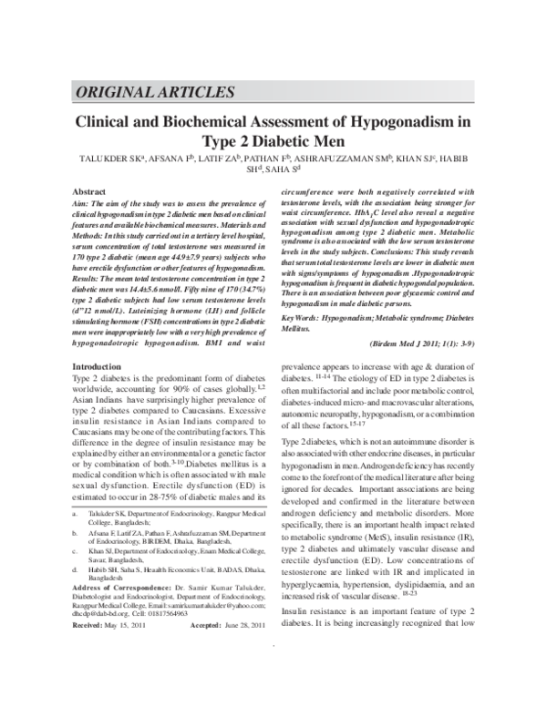 (PDF) Clinical and Biochemical Assessment of Hypogonadism in Type 2 ...