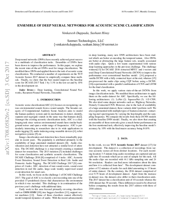 Pdf Ensemble Of Deep Neural Networks For Acoustic Scene Classification