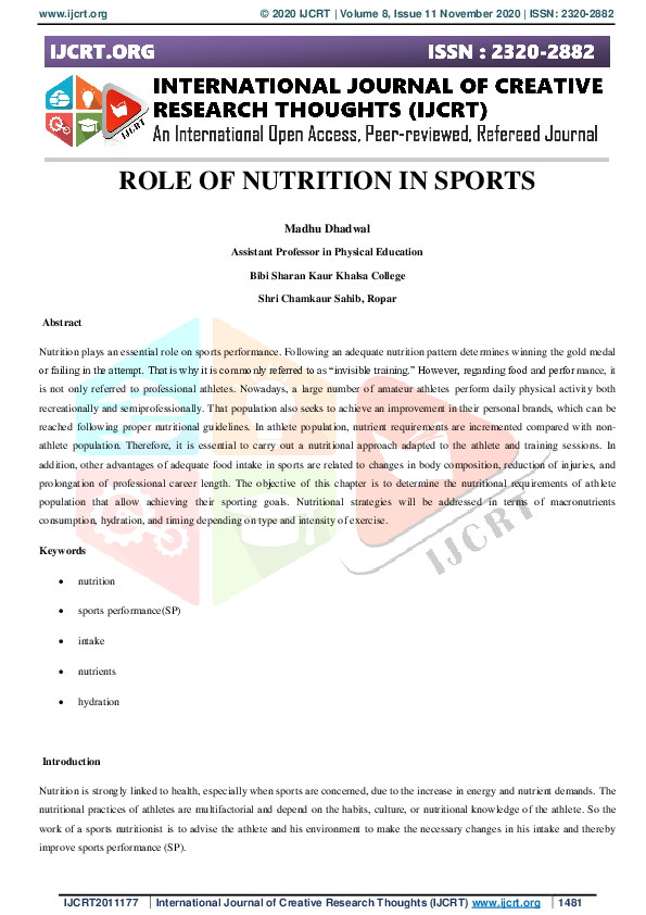(PDF) Role of Nutrition in Sports