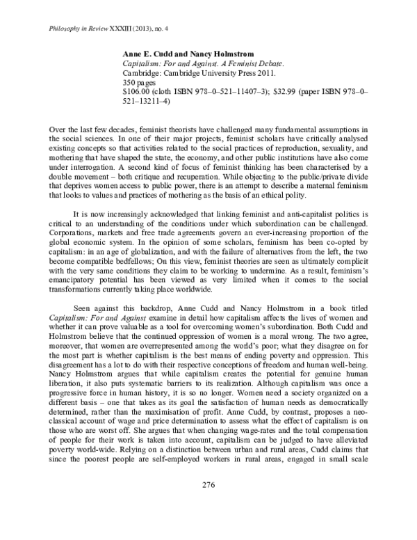 (PDF) Anne E. Cudd and Nancy Holmstrom , Capitalism: For and Against. A ...