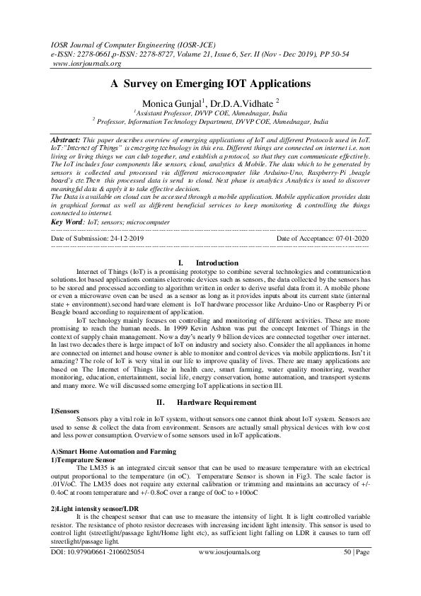 Pdf A Survey On Emerging Iot Applications