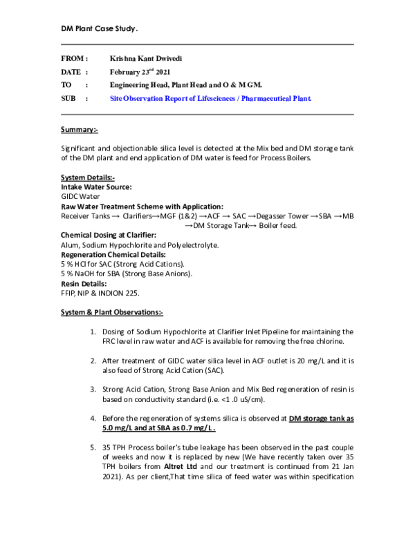 (PDF) DM Plant Case Study