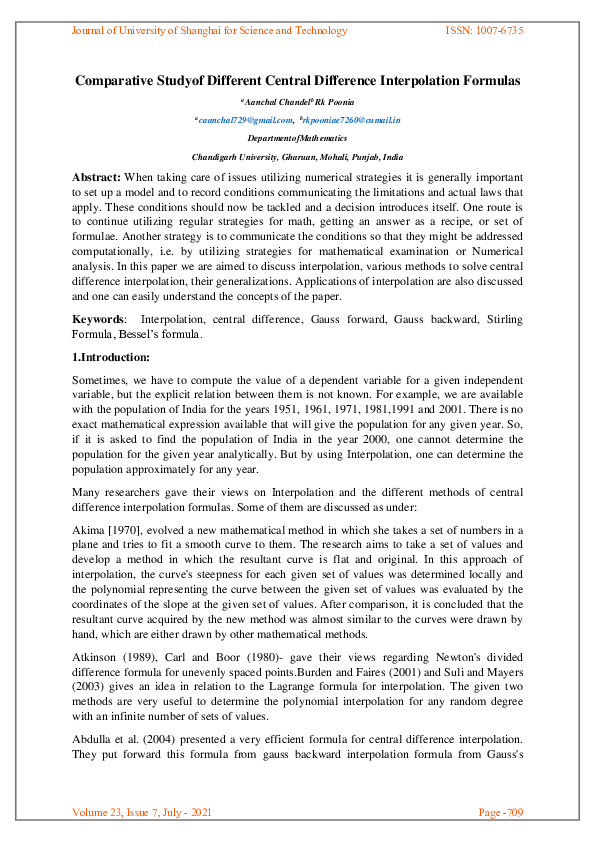 (PDF) Comparative Study of Different Central Difference Interpolation Formulas