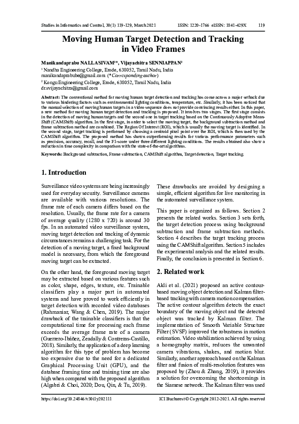 (PDF) Moving Human Target Detection and Tracking in Video Frames
