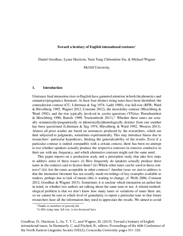 (PDF) Toward a bestiary of English intonational contours*