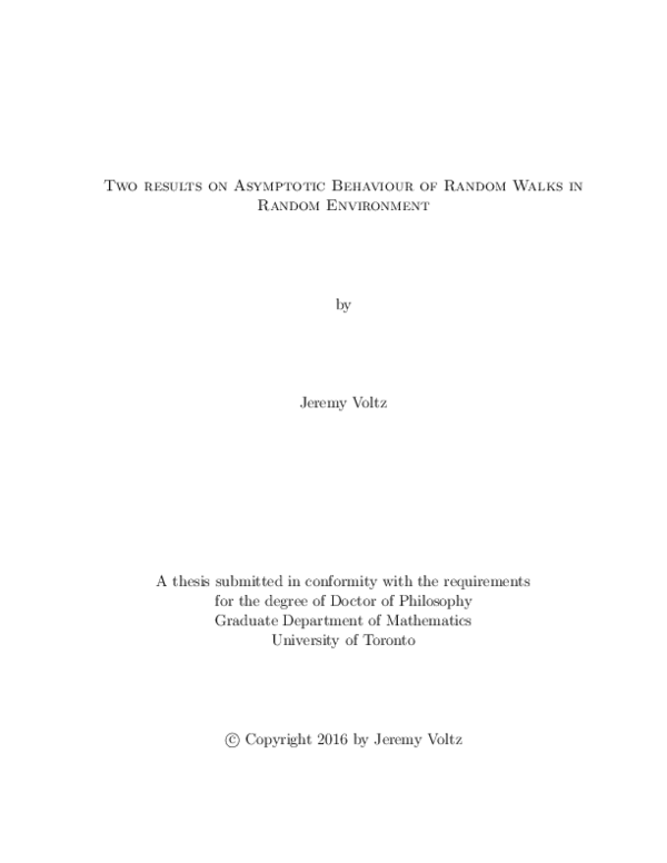 (PDF) Two Results on Asymptotic Behaviour of Random Walks in Random Environment