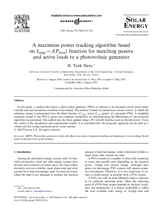 Pdf A Maximum Power Tracking Algorithm Based On Imppfpmax Function For Matching Passive And