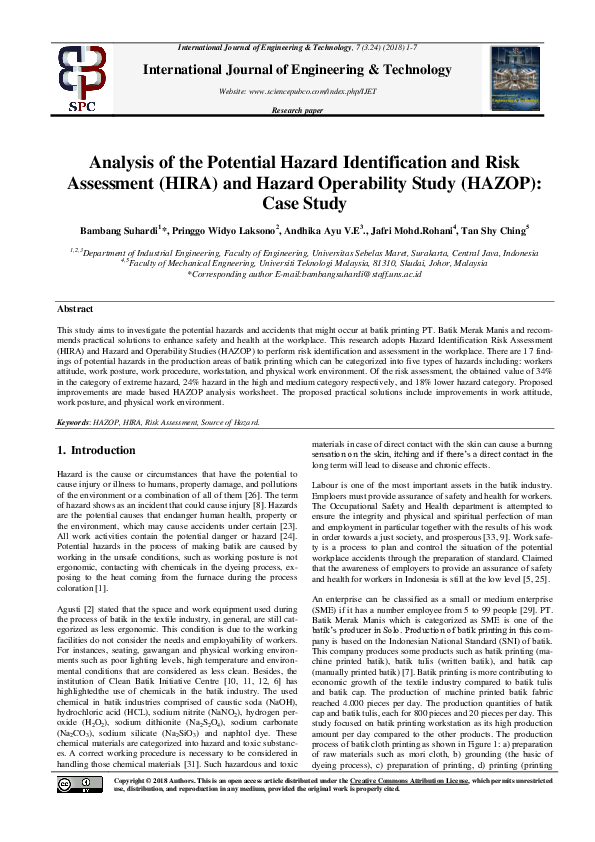 (PDF) Analysis of the Potential Hazard Identification and Risk Assessment (HIRA) and Hazard ...