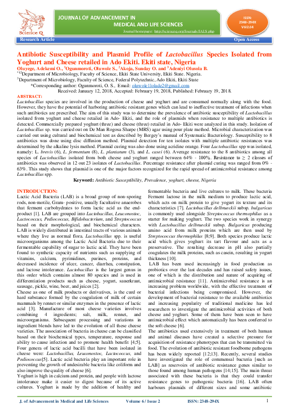 (PDF) Antibiotic Susceptibility and Plasmid Profile of Lactobacillus ...