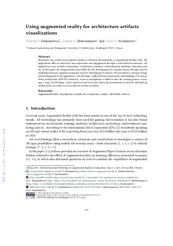 (PDF) Using augmented reality for architecture artifacts visualizations