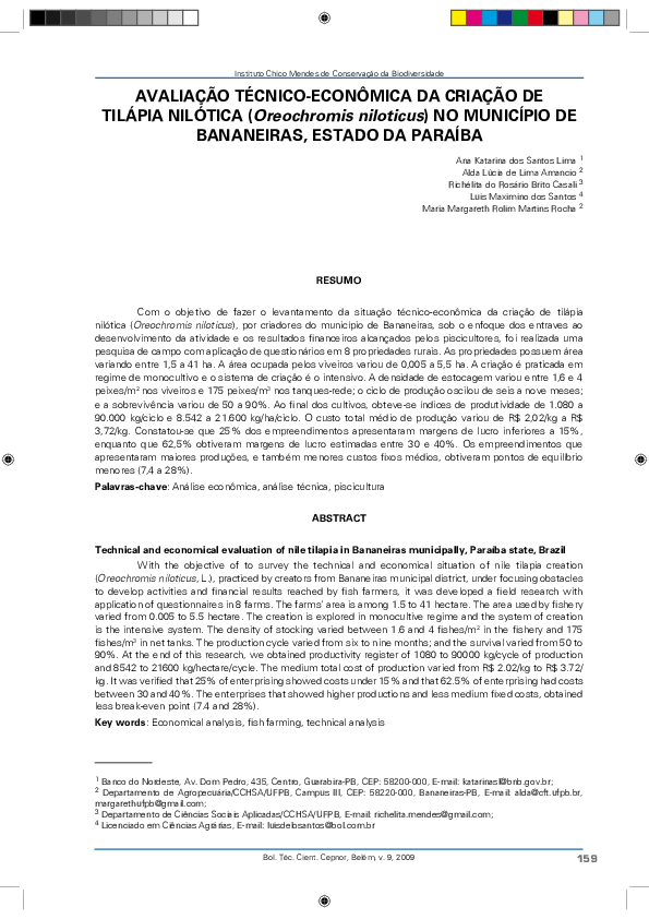 (PDF) Avaliação Técnico-Econômica da Criação de Tilápia Nilótica ...