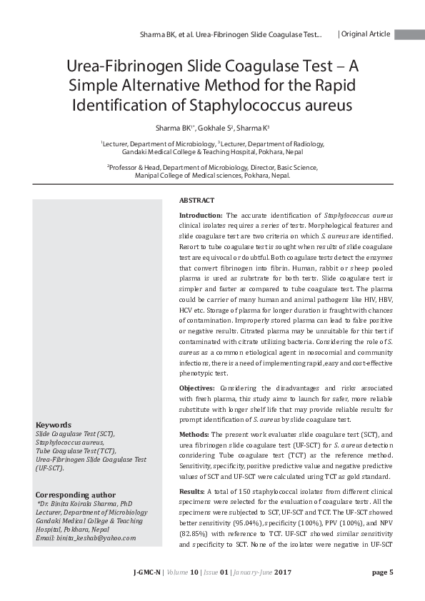 (PDF) Urea-Fibrinogen Slide Coagulase Test – A Simple Alternative ...
