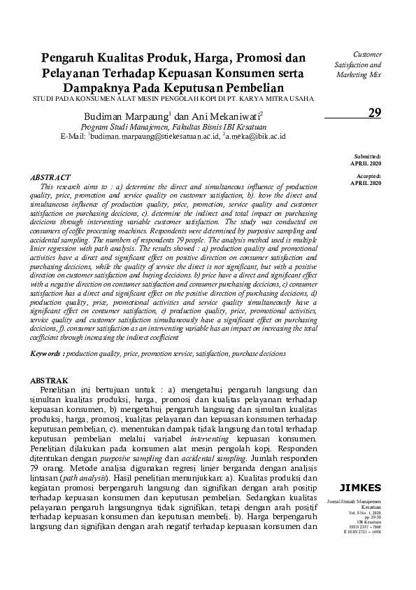 (PDF) Pengaruh Kualitas Produk, Harga, Promosi Dan Pelayanan Terhadap Kepuasan Konsumen Serta ...