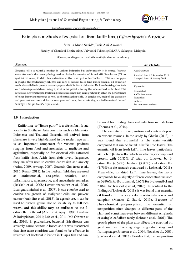 (PDF) Malaysian Journal of Chemical Engineering & Technology