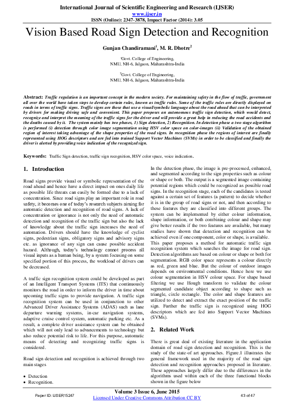 (PDF) Vision Based Road Sign Detection and Recognition