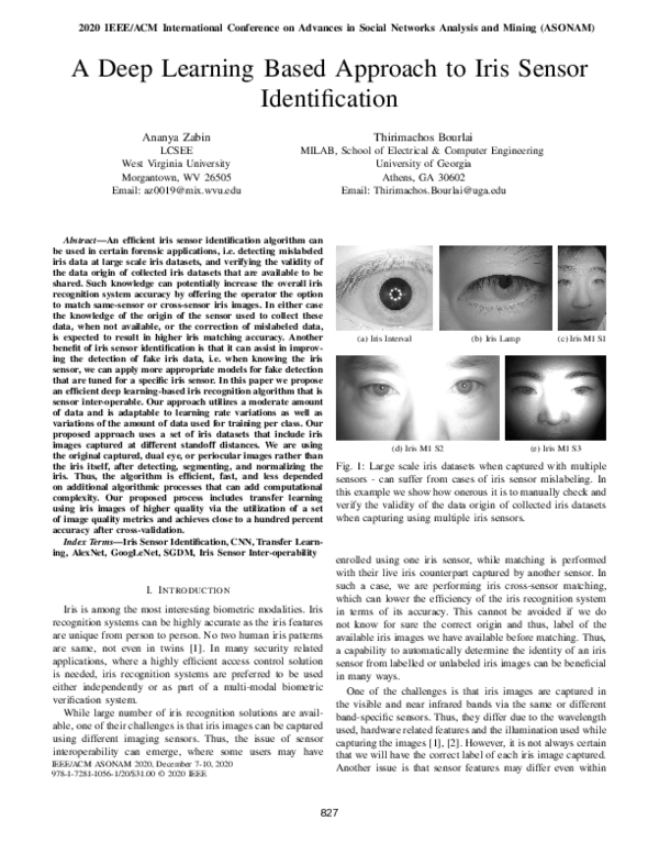 (PDF) A Deep Learning Based Approach to Iris Sensor Identification