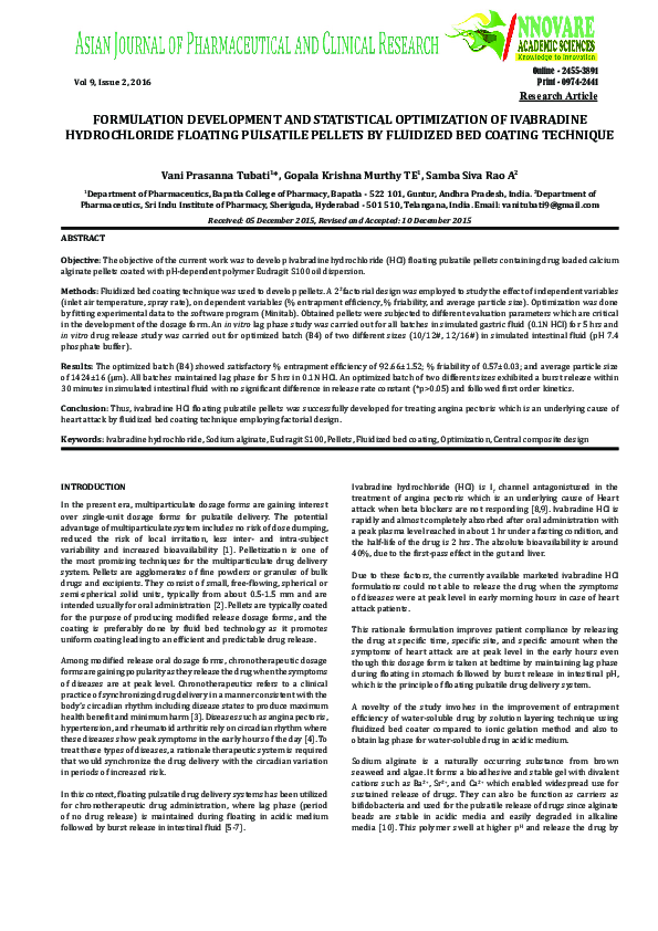Pdf Formulation Development And Statistical Optimization Of Ivabradine Hydrochloride Floating