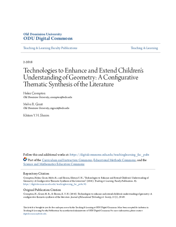 (PDF) Technologies to Enhance and Extend Children's Understanding of Geometry: A Configurative ...