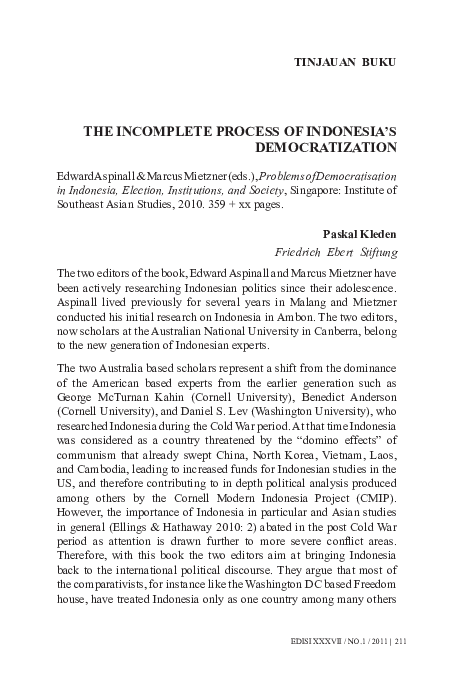 (PDF) The Incomplete Process of Indonesia's Democratization