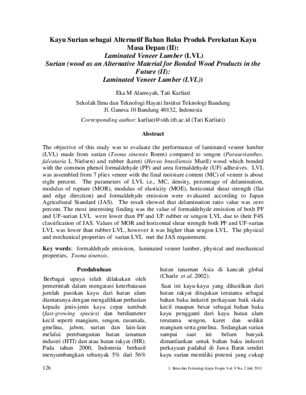 (PDF) Kayu Surian sebagai Alternatif Bahan Baku Produk Perekatan Kayu ...