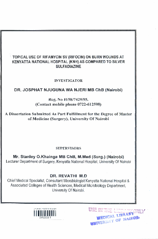 (PDF) Topical use of rifamycin sv (Rifocin) on burn wounds at Kenyatta ...