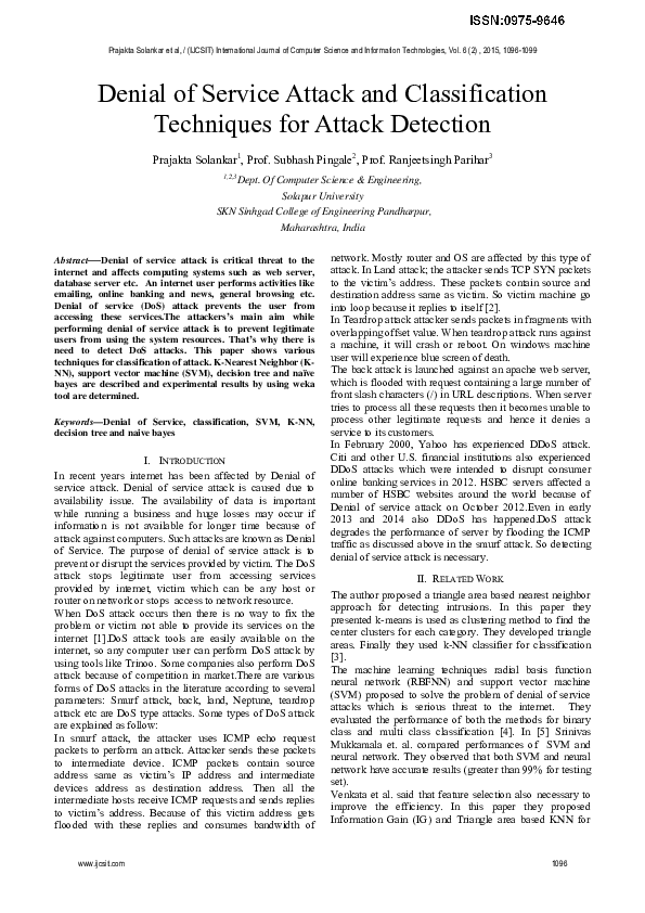 (PDF) Denial of Service Attack and Classification Techniques for Attack Detection