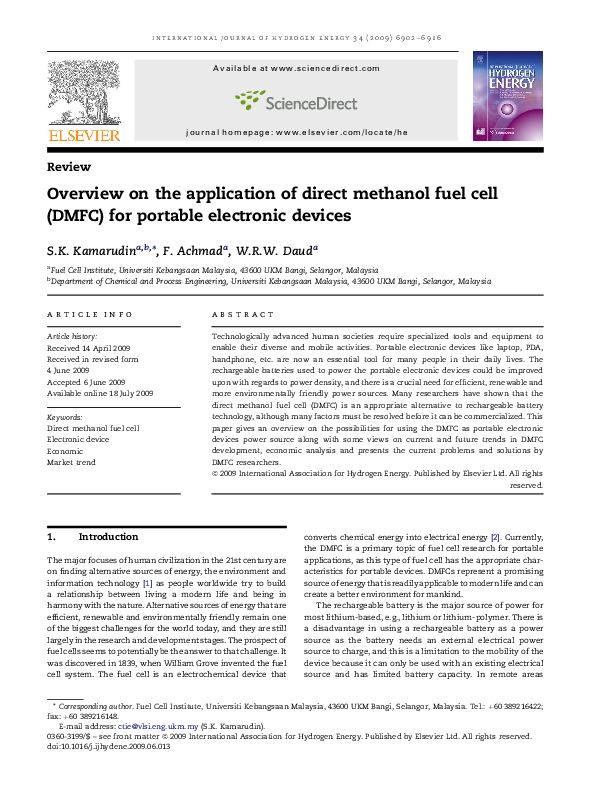 (PDF) Overview on the application of direct methanol fuel cell (DMFC) for portable electronic ...