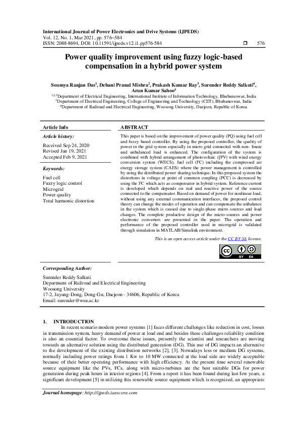 Pdf Power Quality Improvement Using Fuzzy Logic Based Compensation In