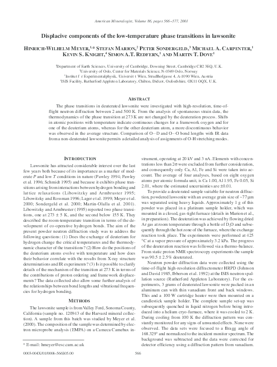 (PDF) Displacive Components of the Low-Temperature Phase Transitions In Lawsonite