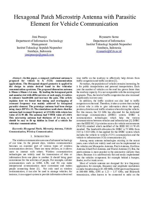 (PDF) Hexagonal Patch Microstrip Antenna with Parasitic Element for ...