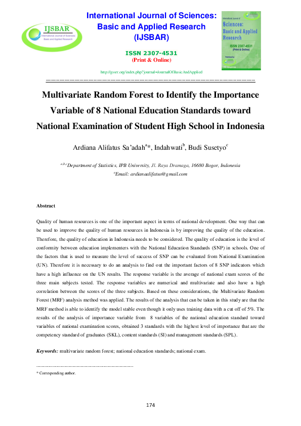 Pdf Multivariate Random Forest To Identify The Importance Variable Of