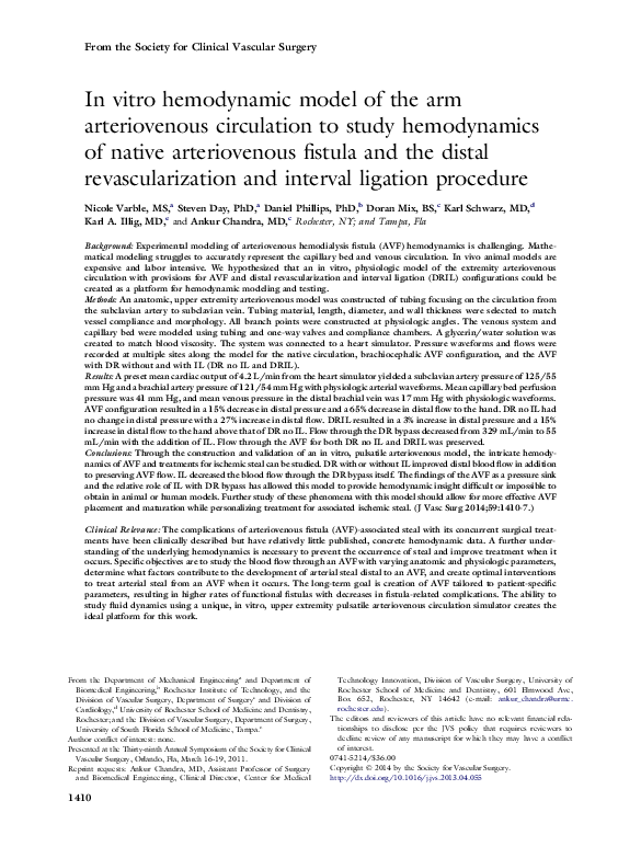 (PDF) In vitro hemodynamic model of the arm arteriovenous circulation ...