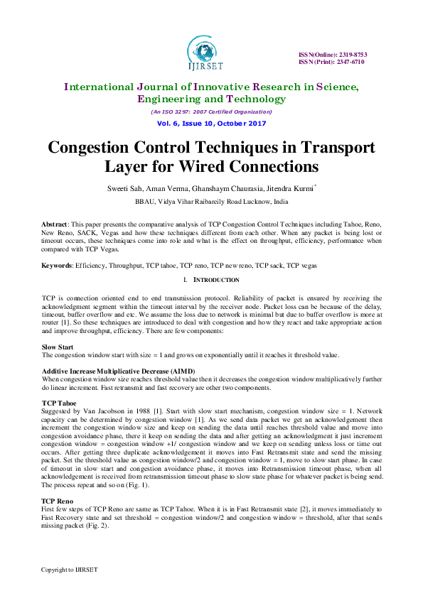(PDF) Congestion Control Techniques In Transport Layer For Wired ...