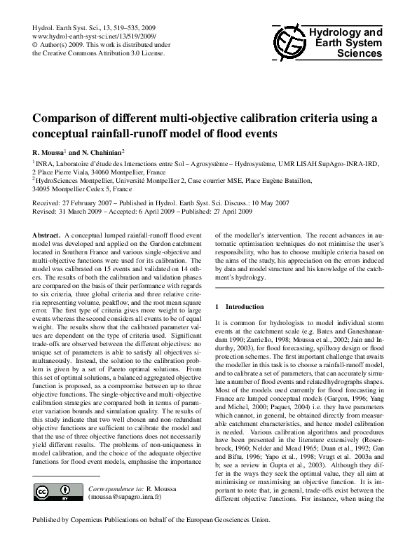 (PDF) Comparison of different multi-objective calibration criteria of a ...