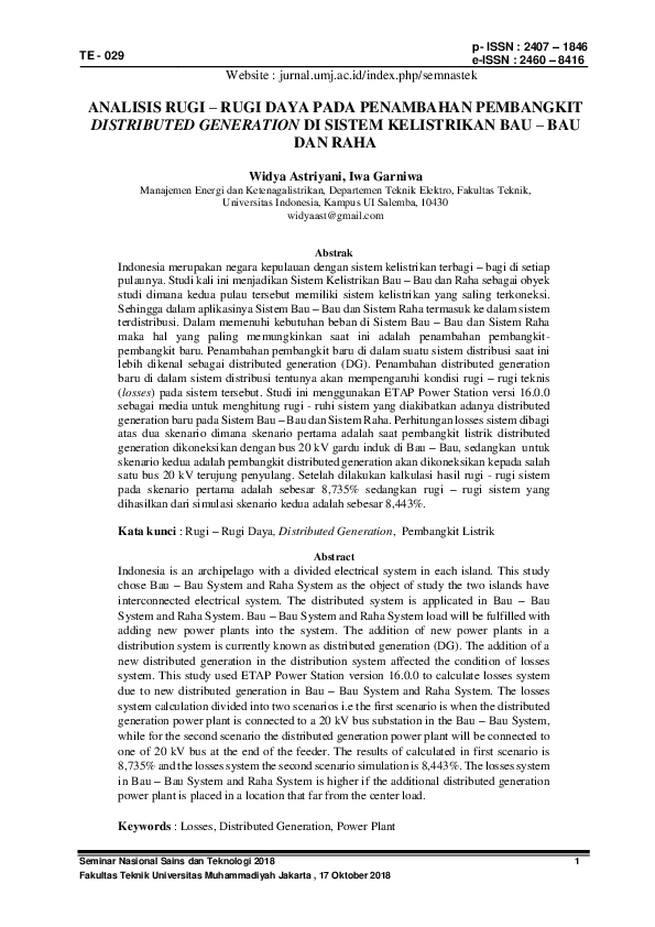 (PDF) Analisis Rugi – Rugi Daya Pada Penambahan Pembangkit Distributed ...
