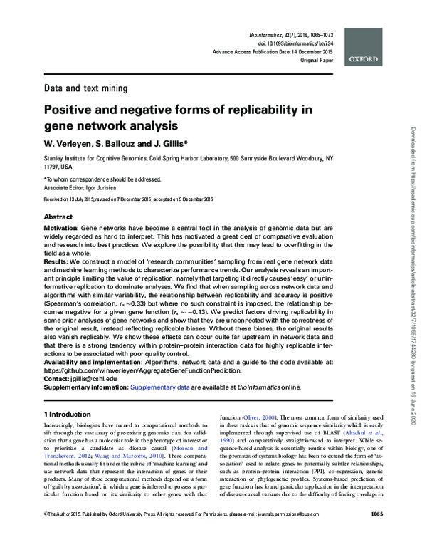 (PDF) Positive and negative forms of replicability in gene network analysis